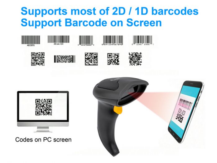 351026 Wireless 2D Barcode Scanner, Long Distance, with Stand - Equip