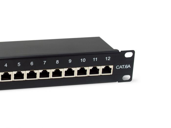 12-Port Cat.6A Shielded Patch Panel, 10" , Black 326623 - Equip